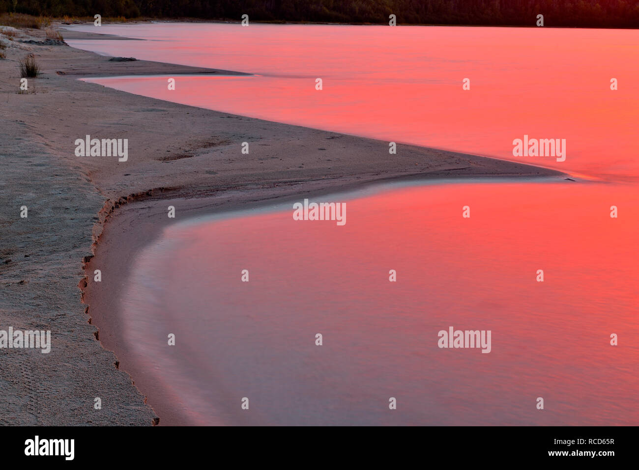 Pine Lake shoreline at sunset, Wood Buffalo National Park, Alberta ...