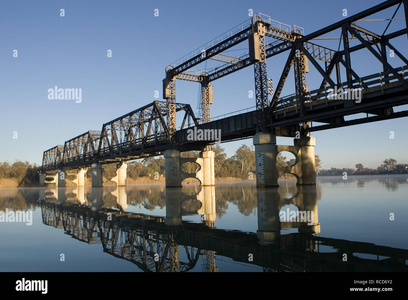 Old lift-span bridge crossing the Murray River, down stream from ...