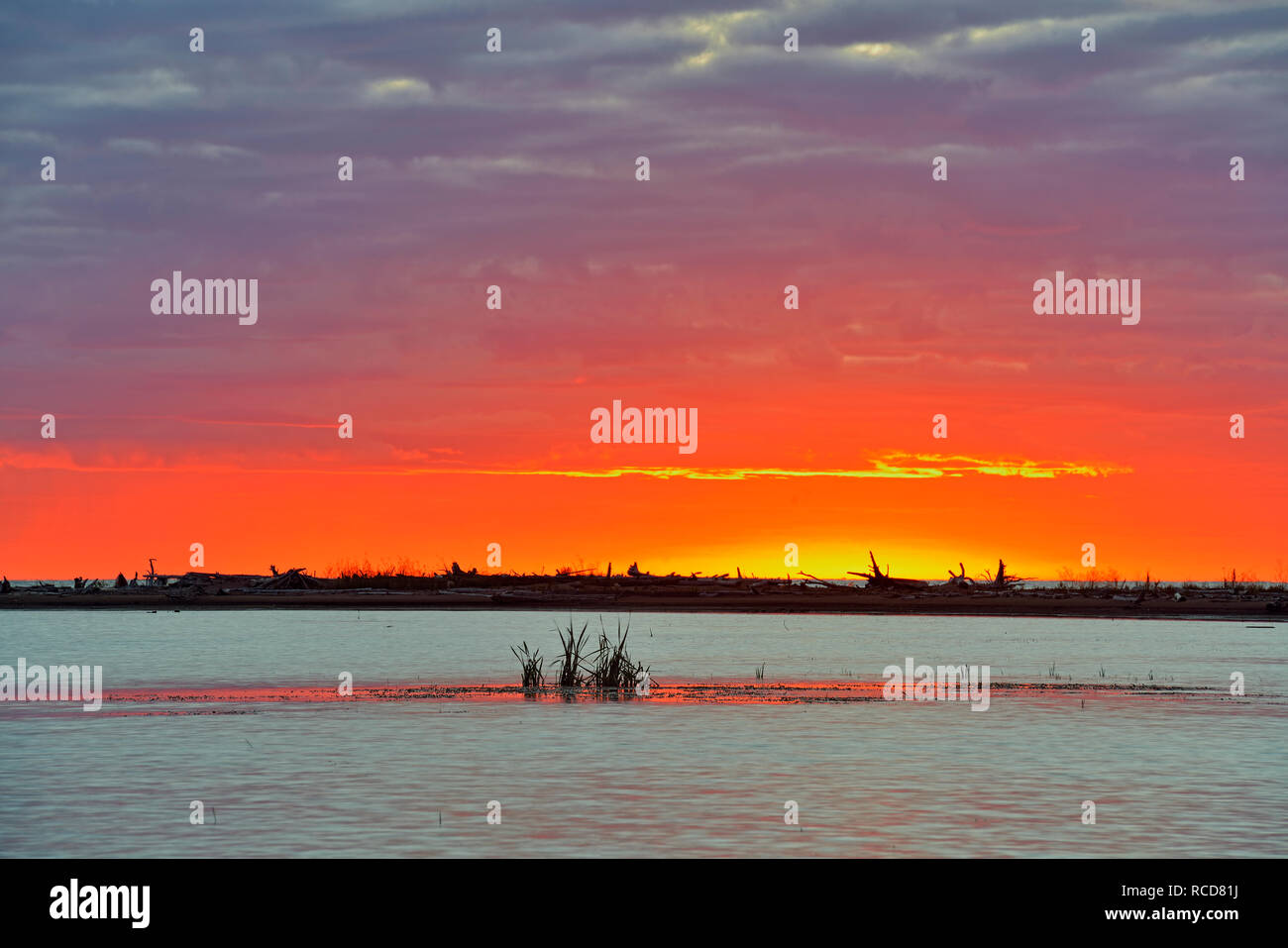 Dawn skies along the shore of Great Slave Lake, Hay River, Northwest ...