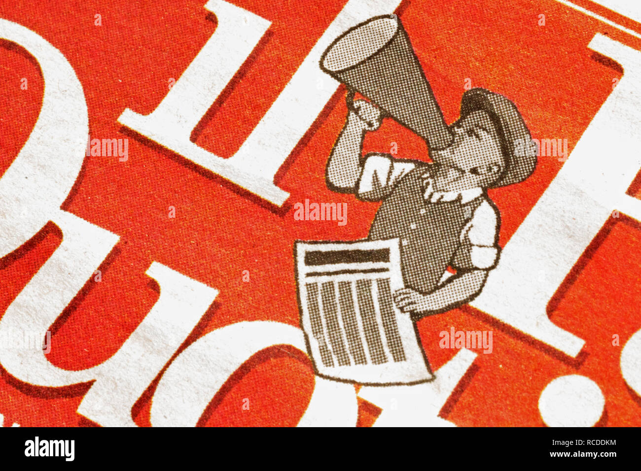 Detail of the il fatto quotidiano logo , on a red background a boy with ...