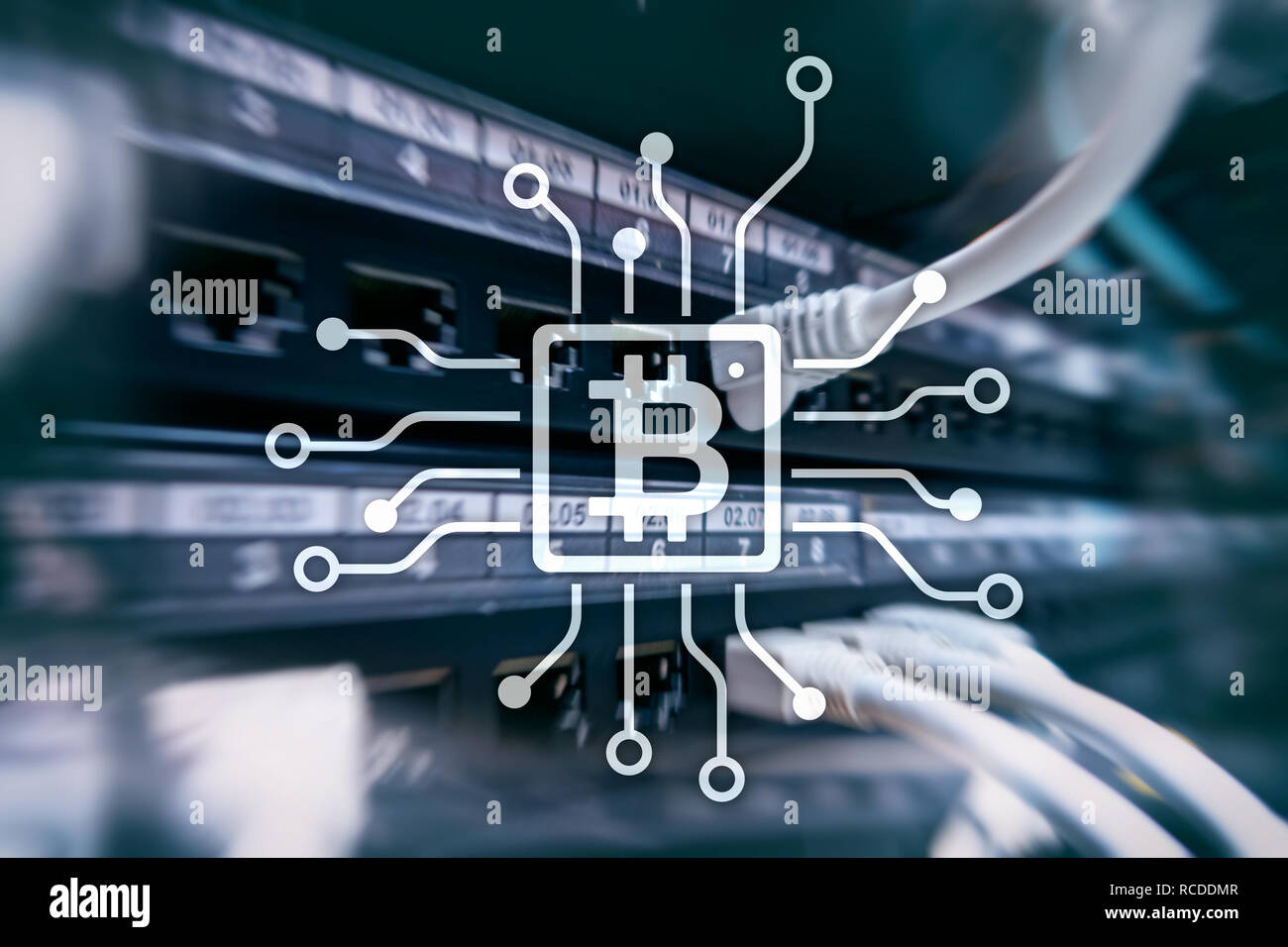 Bitcoin, Blockchain concept on server room background Stock Photo - Alamy