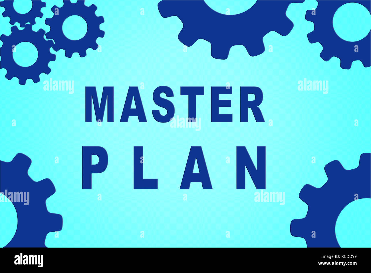 MASTER PLAN sign concept illustration with blue gear wheel figures on ...