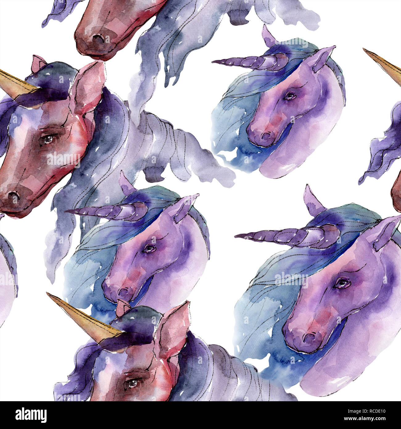 Cute unicorn horse. Rainbow animal horn character. Watercolor ...