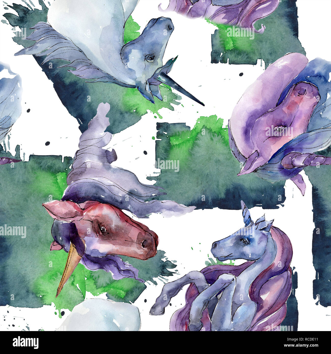 Cute unicorn horse. Rainbow animal horn character. Watercolor ...