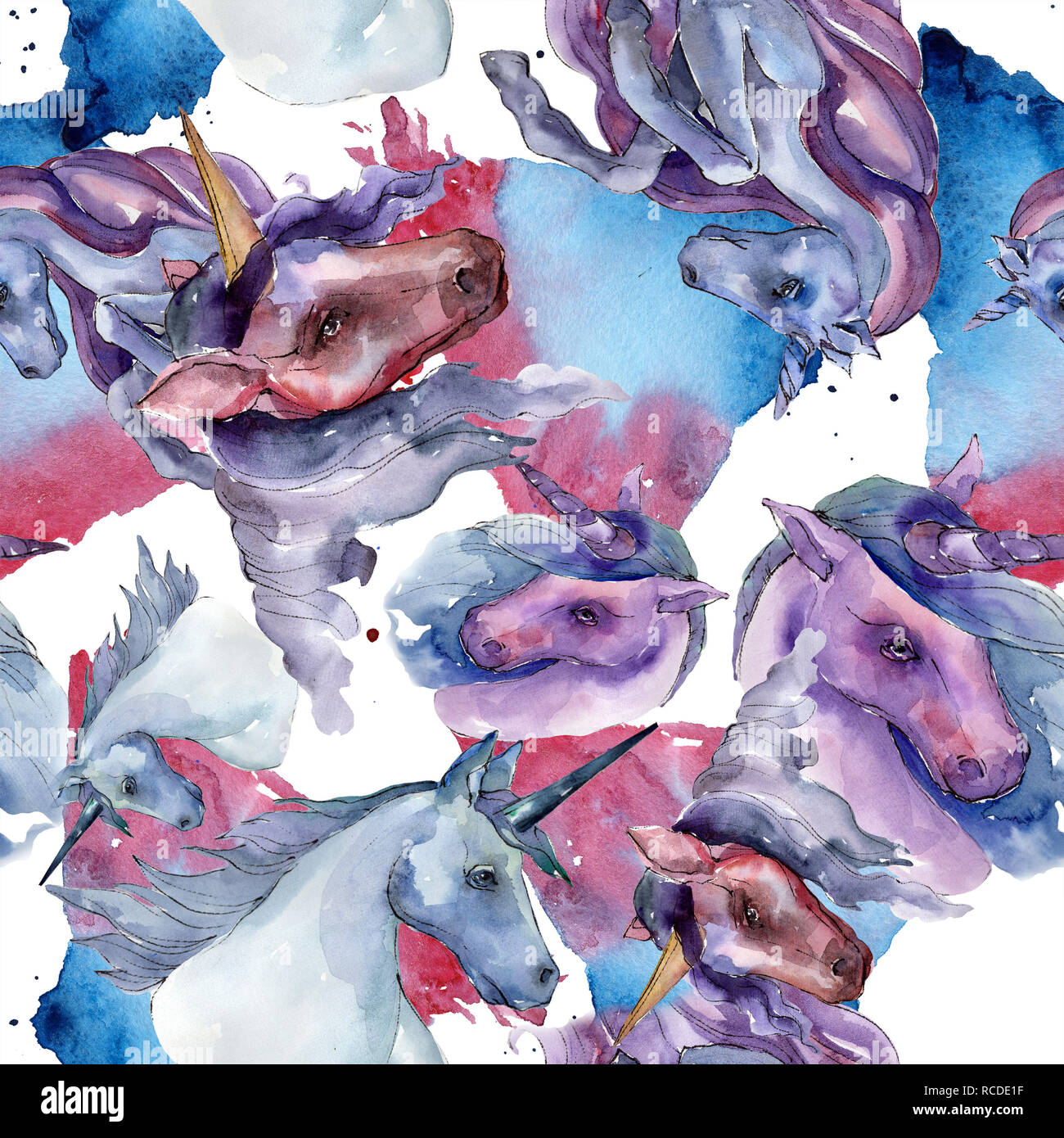 Cute unicorn horse. Rainbow animal horn character. Watercolor ...
