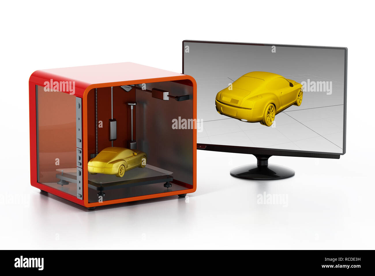 3D printer, desktop computer and screen isolated on white background ...