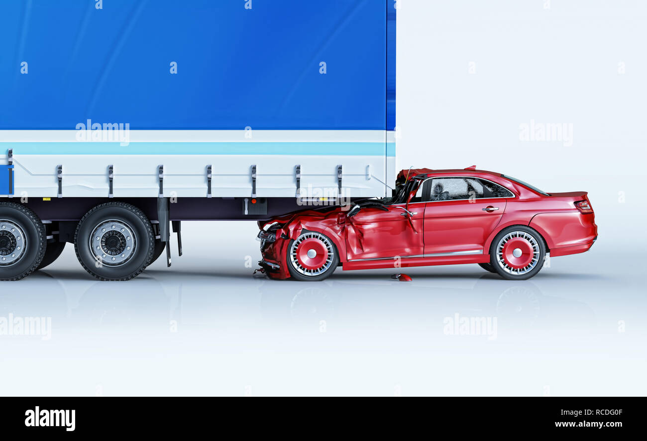 Two cars accident. Crashed cars. A red coupé/sedan against the back of ...