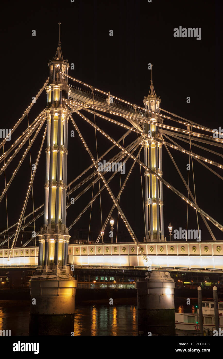 Albert Bridge at night (detail), London, England Stock Photo - Alamy