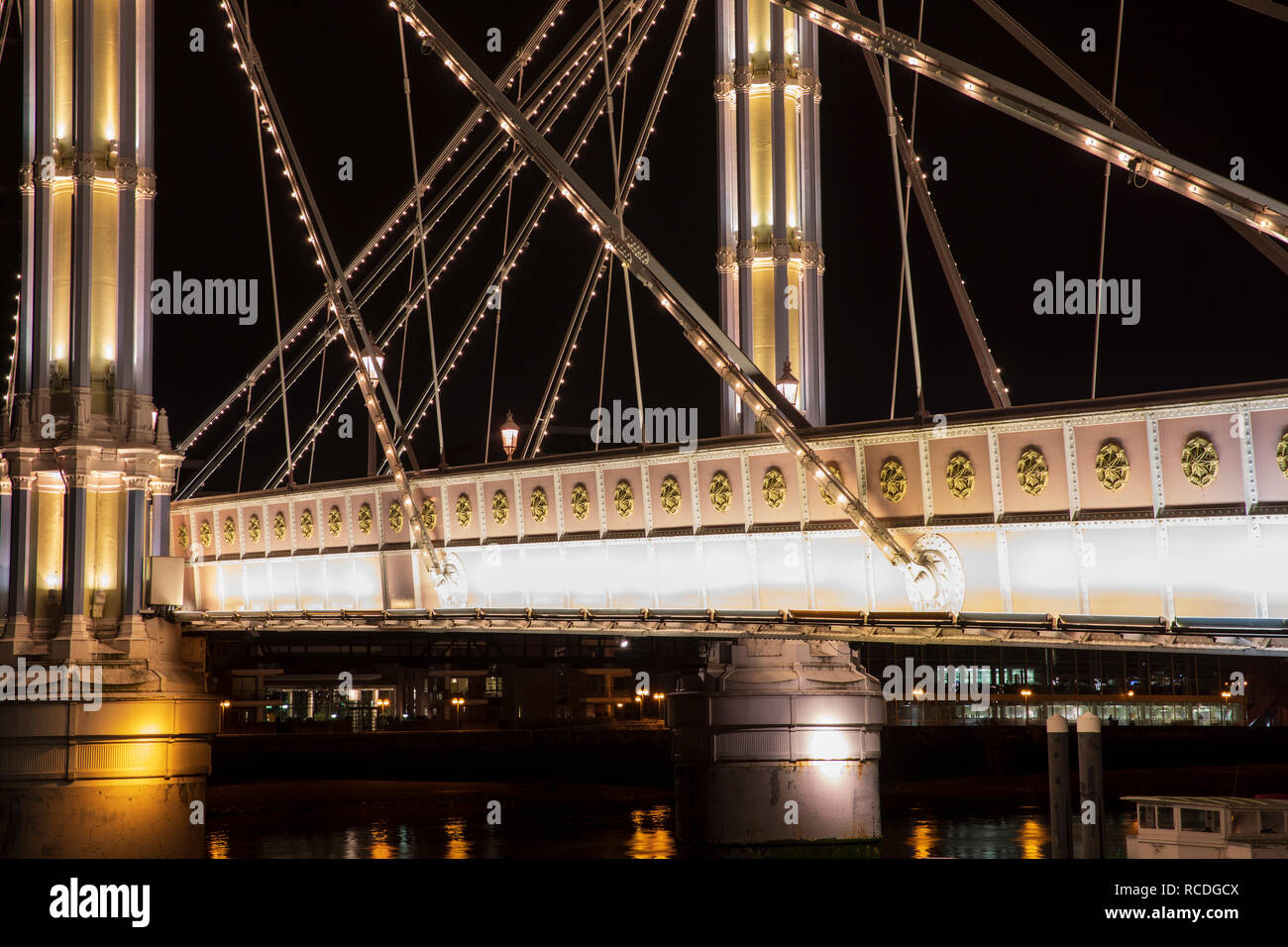 Albert Bridge at night (detail), London, England Stock Photo - Alamy