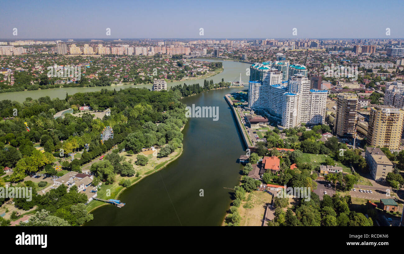 Aerial view of South Russia, Krasnodar Krai, Krasnodar city in 2018 ...