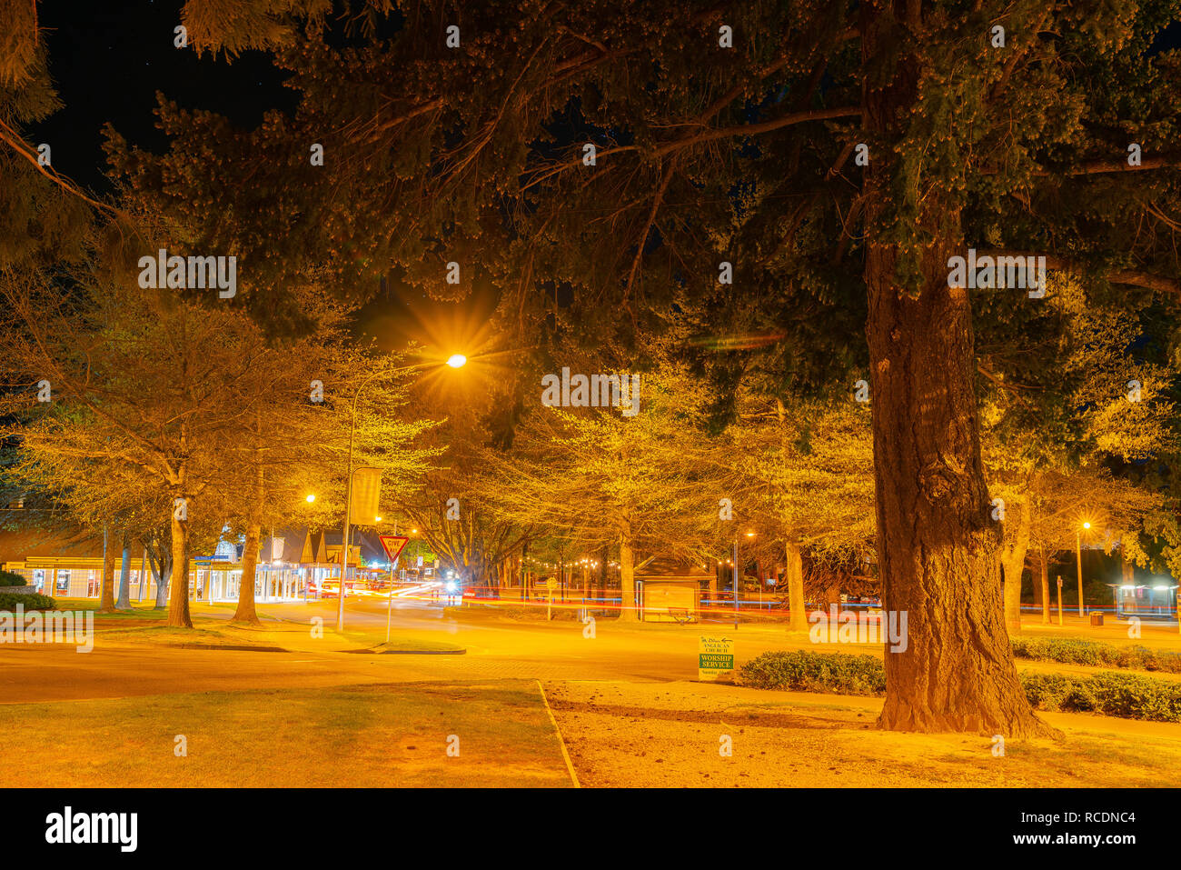 HANMER SPRINGS, NEW ZEALAND - OCTOBER 8 2018; tree lined Amuri Avenne ...