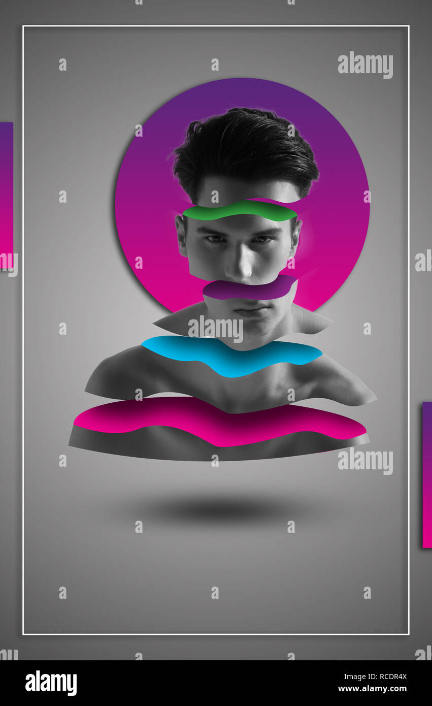 Musing attractive guy solving problem on background Stock Photo - Alamy