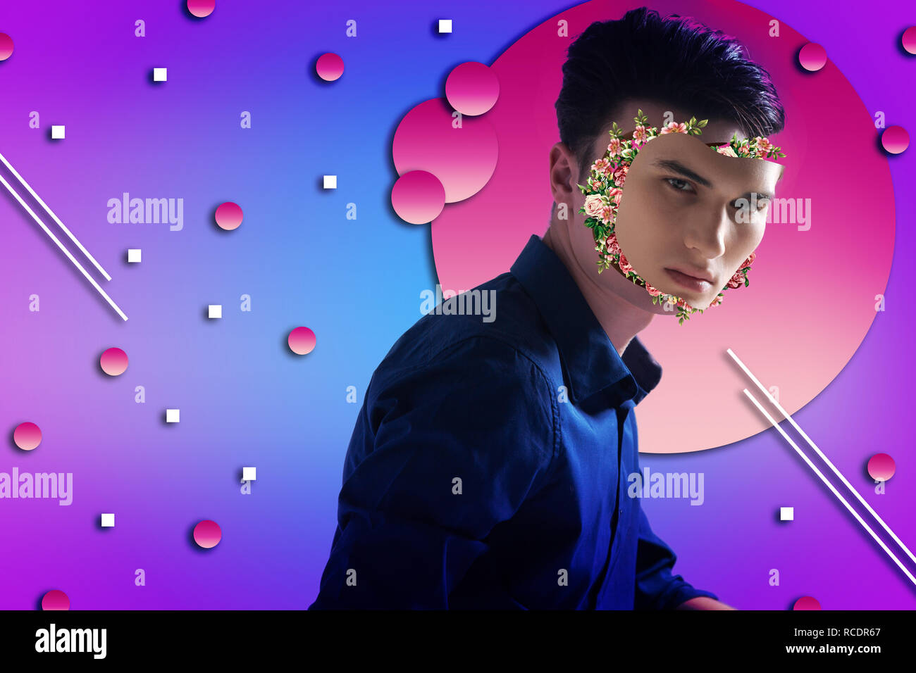 Serious concentrated guy barging into misunderstanding on background ...