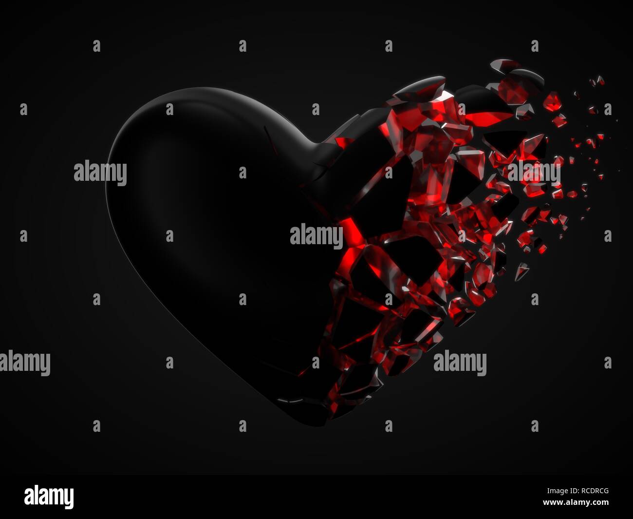 fracturing and dissolving dark heart with cyrstal inside. concept for ...