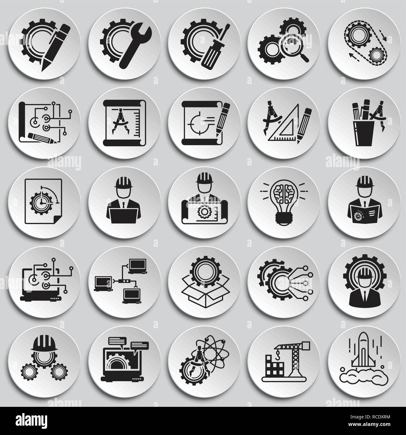 Engineering icons set on plates background for graphic and web design ...