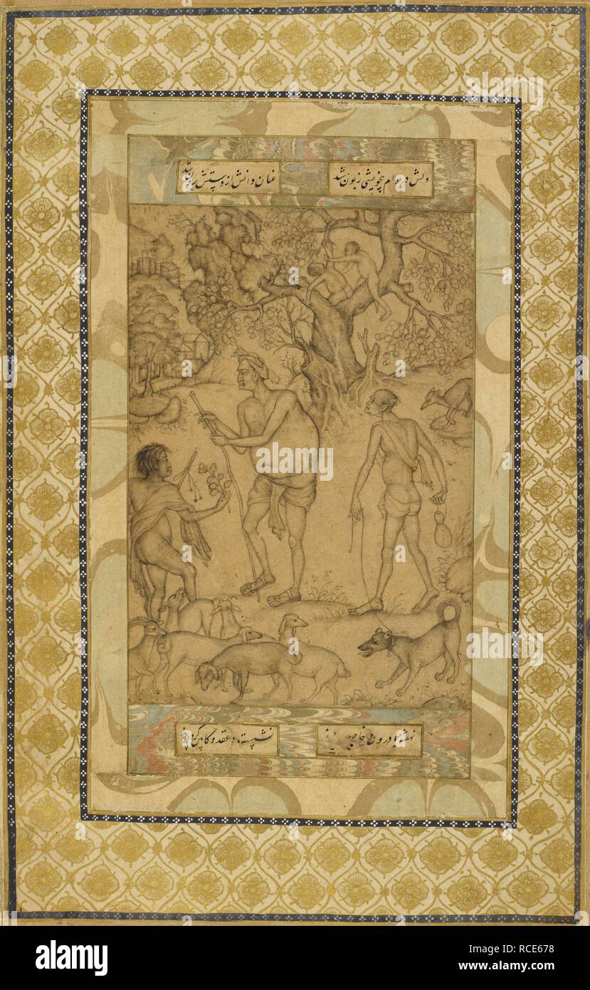 A shepherd offering a flower to a holy man. Total of 16 leaves ...