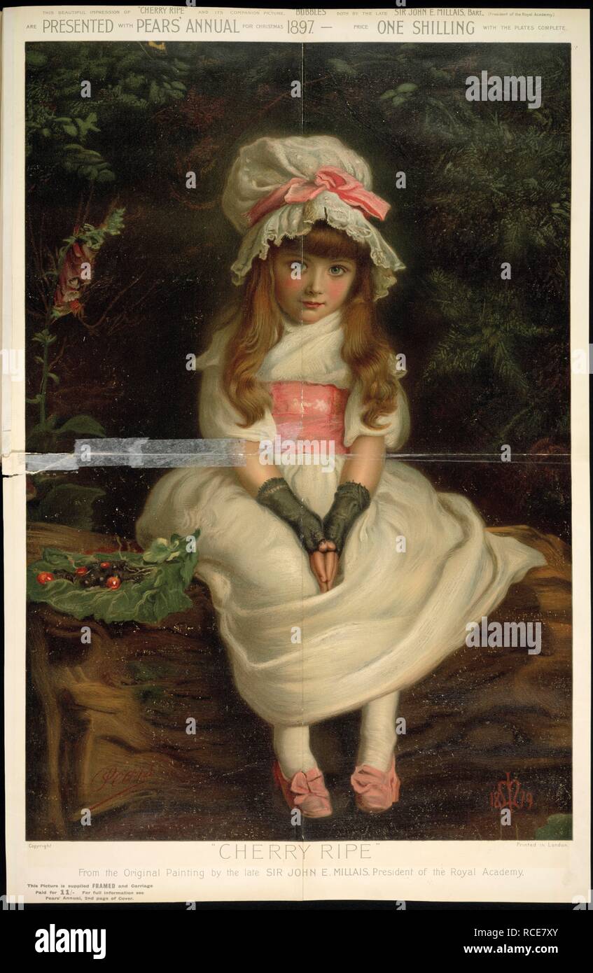Cherry ripe poster. Pears Annual. Dec 1897. A girl wearing a bonnet ...