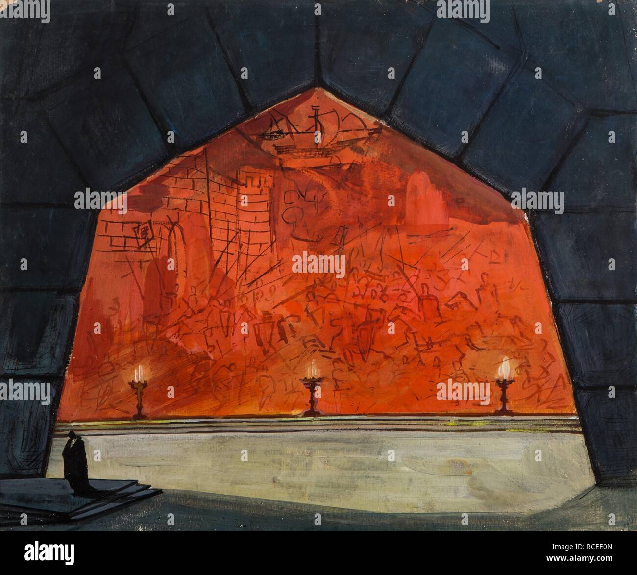 Stage design for the play Hamlet by W. Shakespeare. Museum: PRIVATE ...