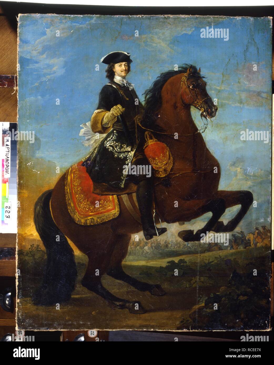 Equestrian Portrait of Peter I with a battle of the Great Northern War ...
