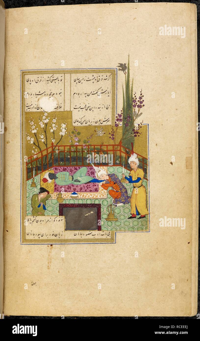 Sultan Mahmud of Ghazni kissing the feet of the sleeping Ayaz. Sifat al ...