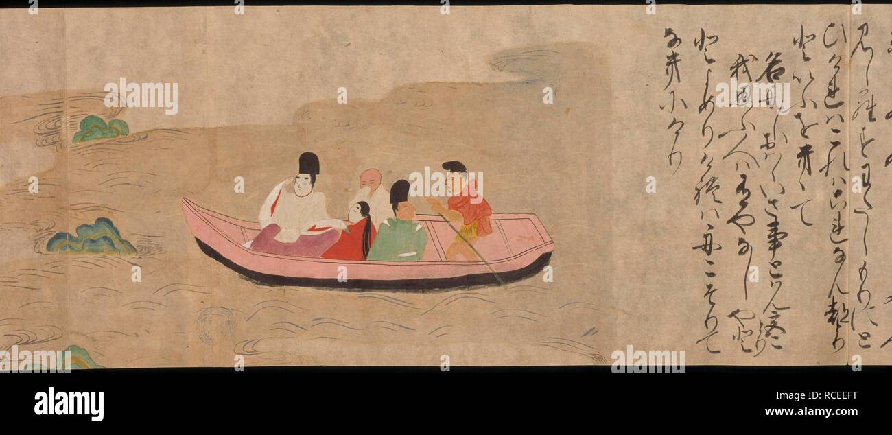 Japanese boat. Ise Monogatari zue (illustrated tales of Ise). Japan ...