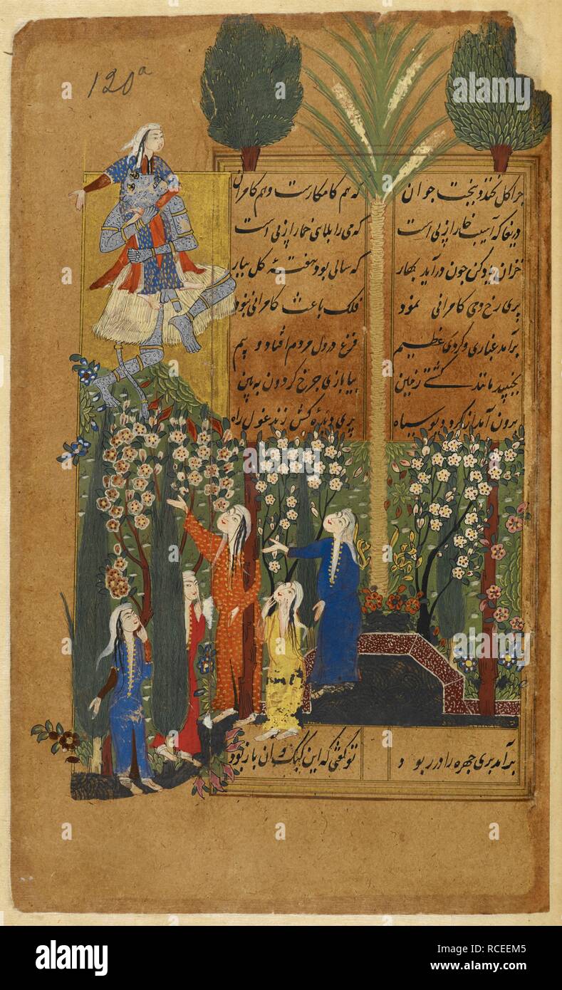 Abduction of the princess. A div (demon) carries off the princess from ...