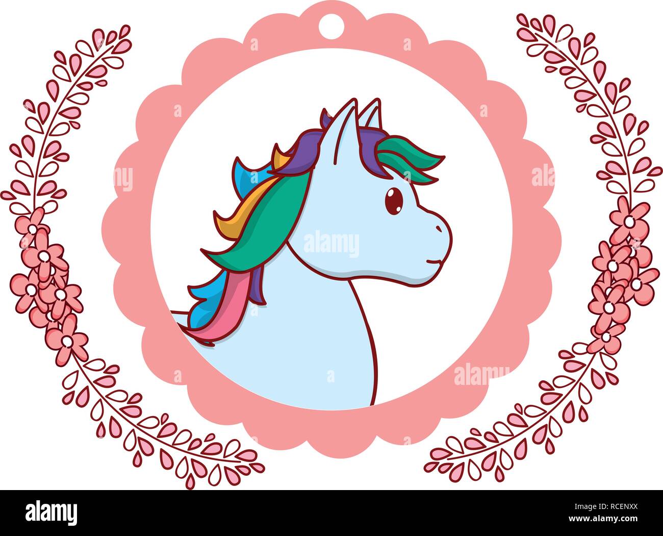 unicorn round pink icon Stock Vector Image & Art - Alamy