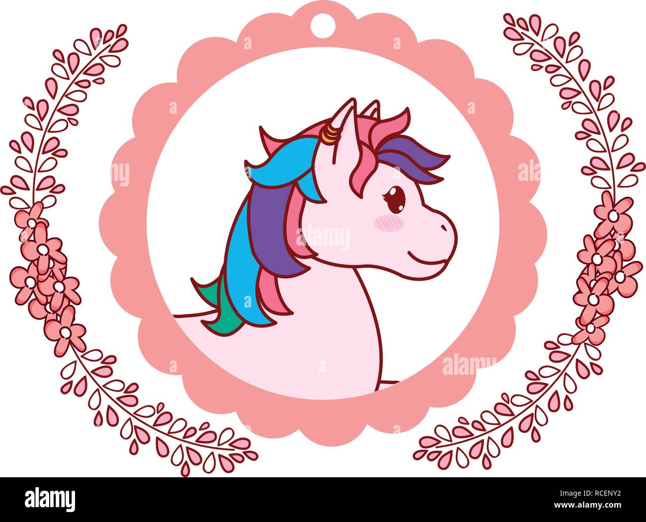 unicorn round pink icon Stock Vector Image & Art - Alamy