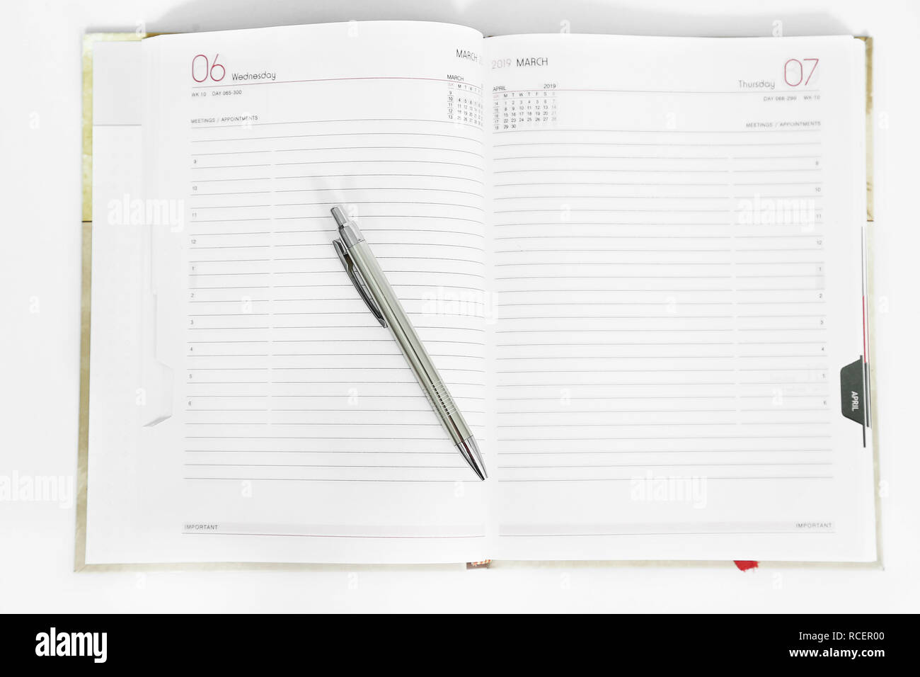 Picture of blank diary with pen. Isolated on the white background Stock ...