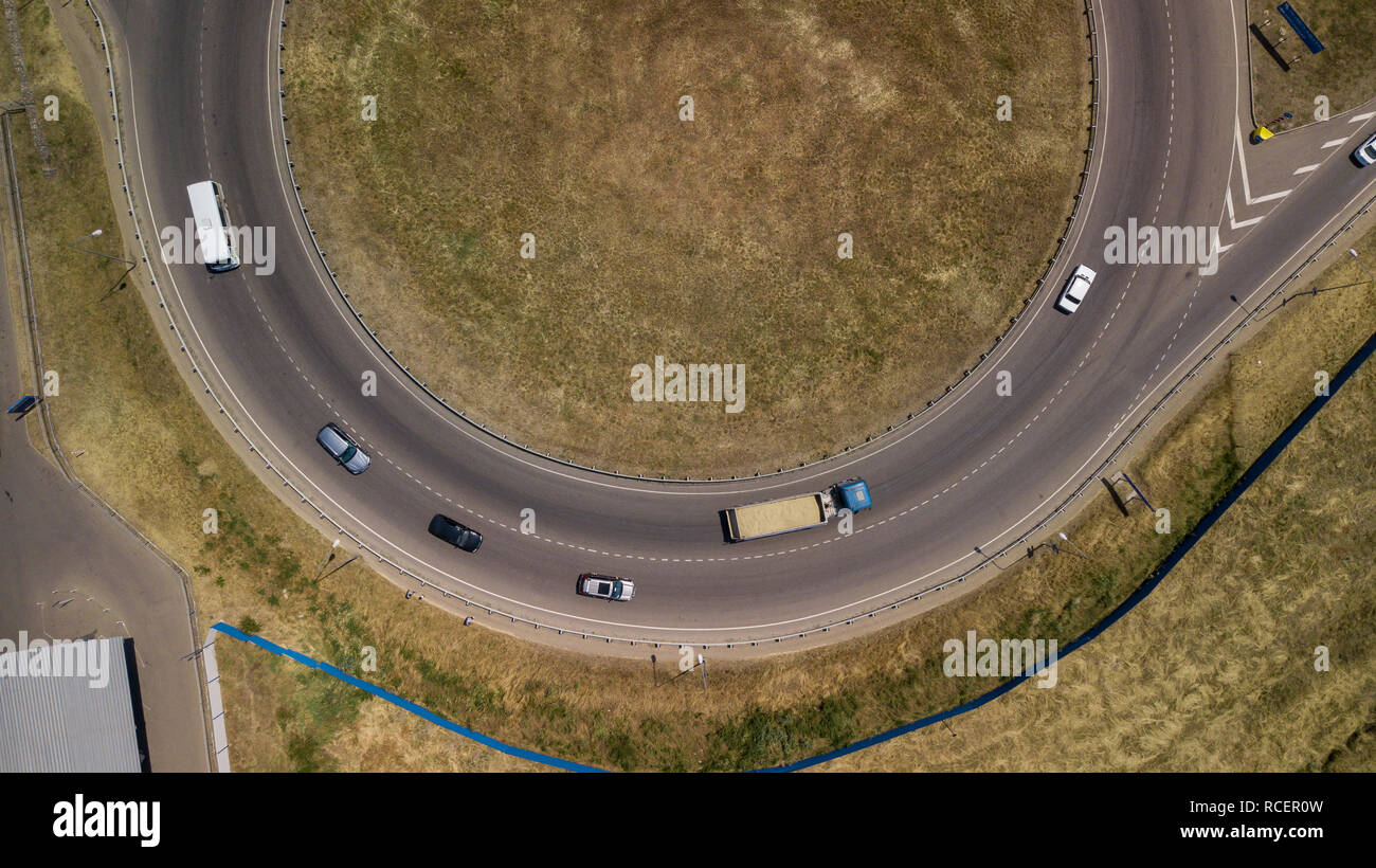 Aerial view of transport junction, traffic cross road junction day view ...