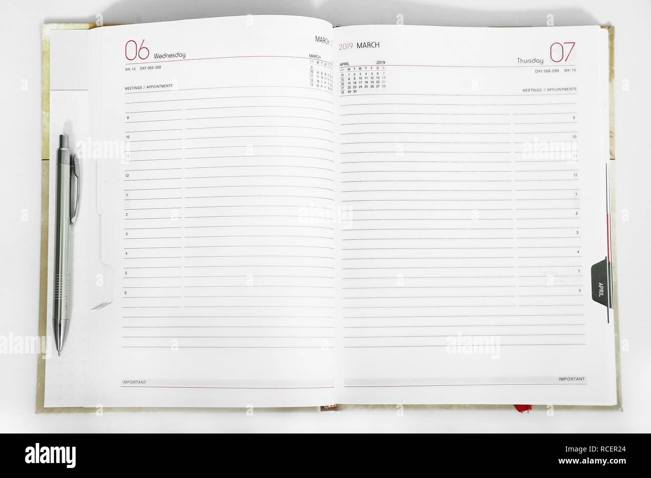 Picture of open diary with pen. Isolated on the white background Stock ...