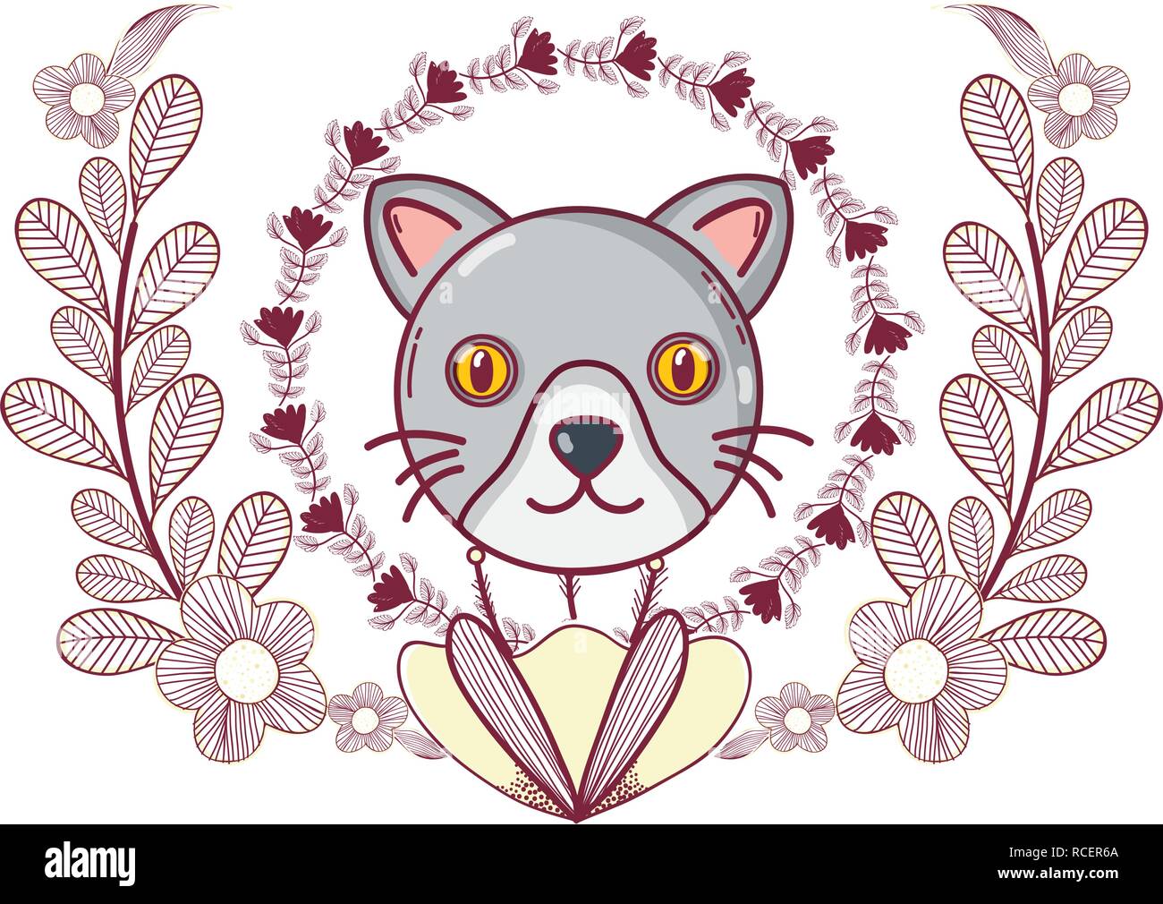 cat with leaves Stock Vector Image & Art - Alamy