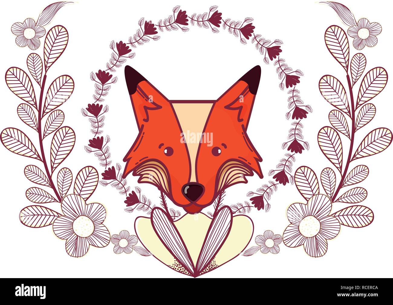 fox with leaves Stock Vector Image & Art - Alamy