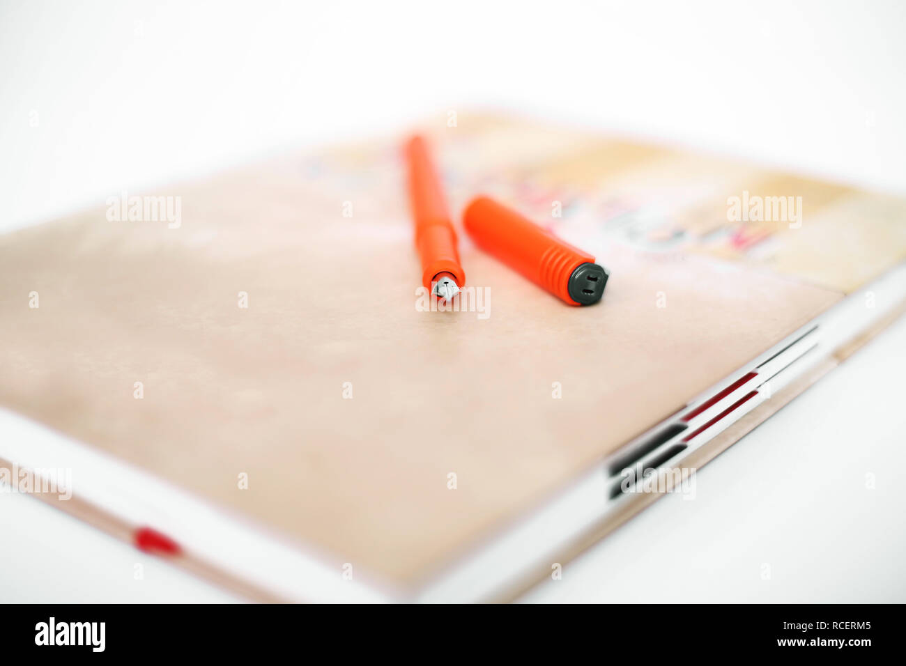 Picture of closed diary with pen. Isolated on the white background ...