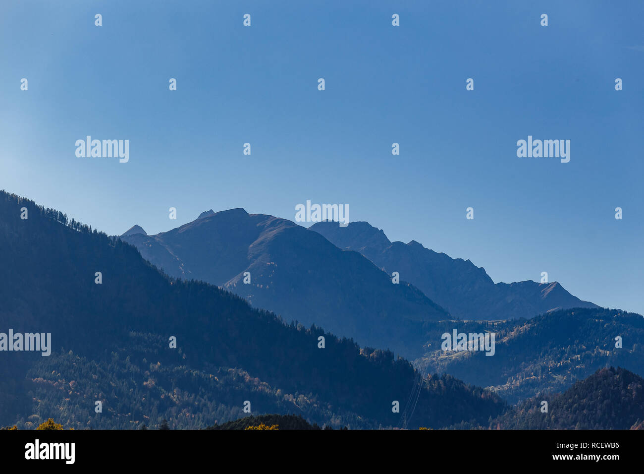 Switzerland, alpine mountains at sunny summer day landscape, blue sky ...