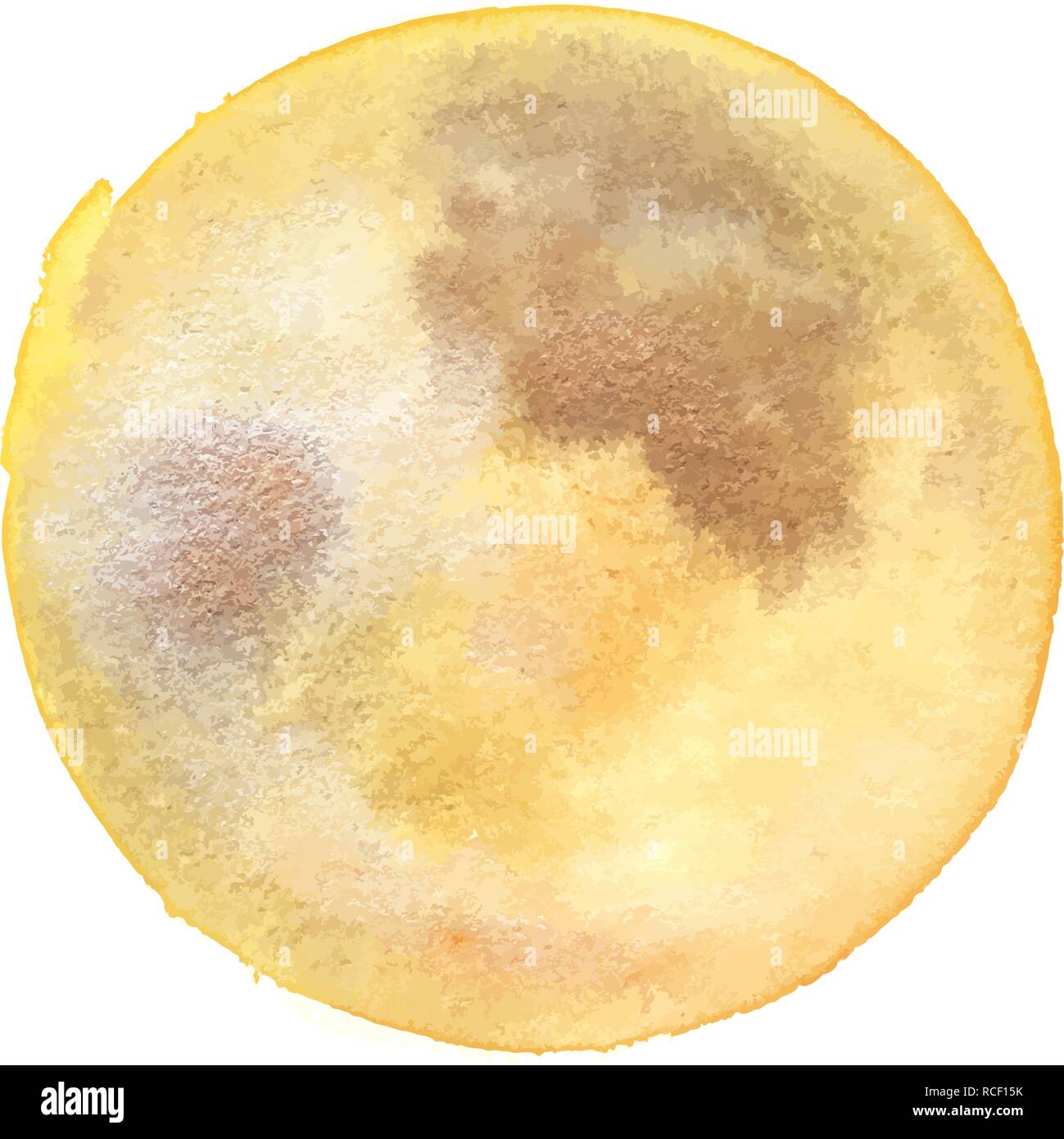 Vector and watercolor drawing of the Moon, an abstract golden yellow ...