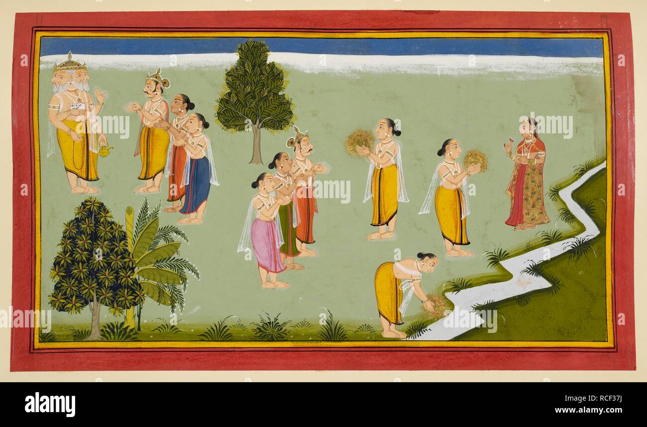 Siva's seed. Ramayana, Bala Kanda. Udaipur, 1712. This folio shows Agni ...