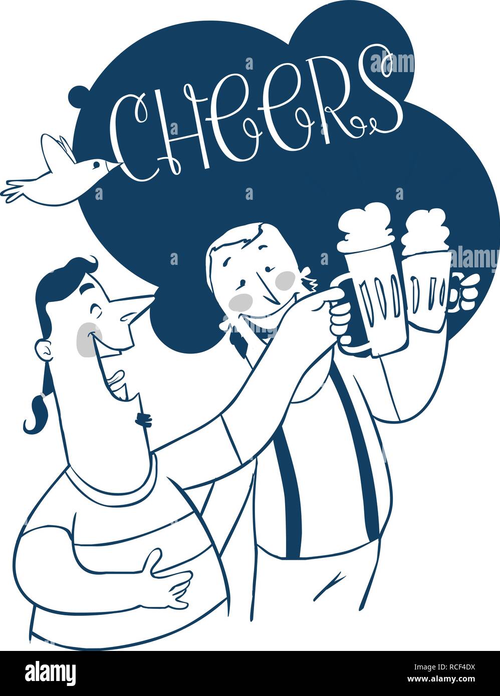 People drinking at the bar. Cartoon vector and black and white ...