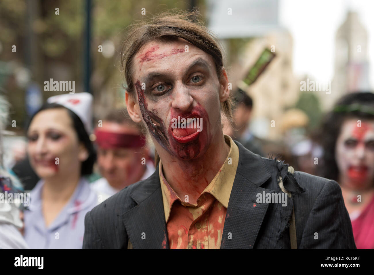 Participant In Full Makeup and Costume At The Annual World Zombie Day ...