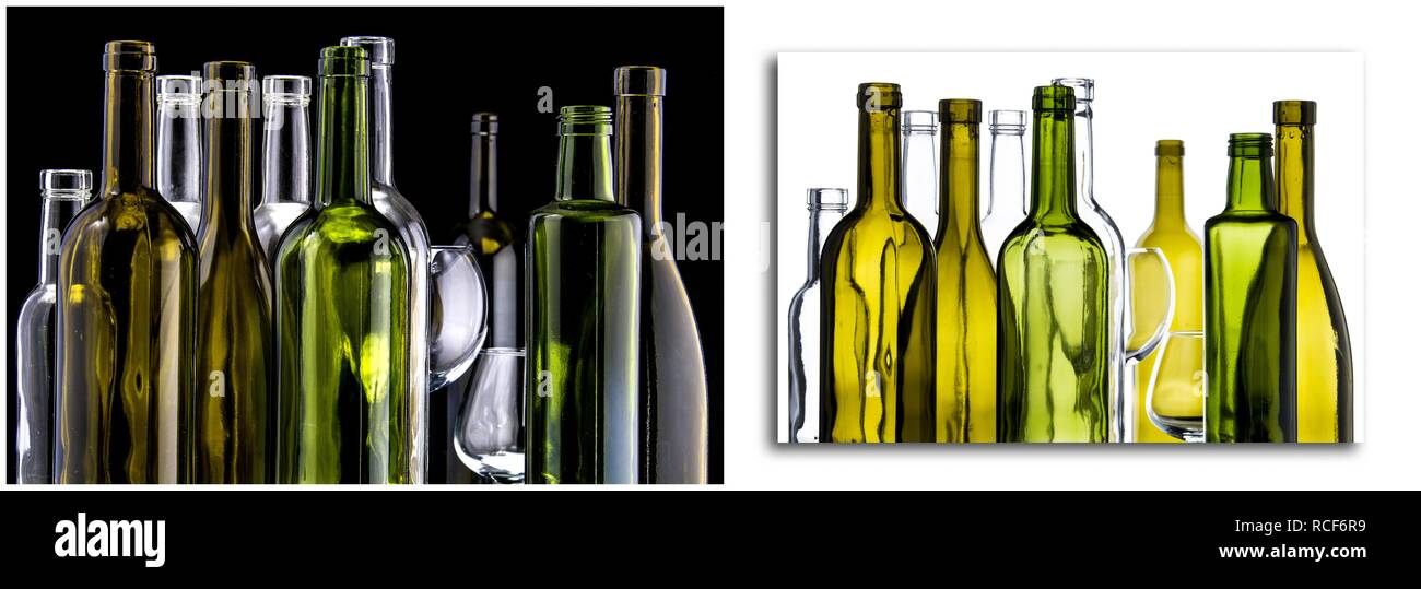 empty bottles on black background in the frame Stock Photo - Alamy