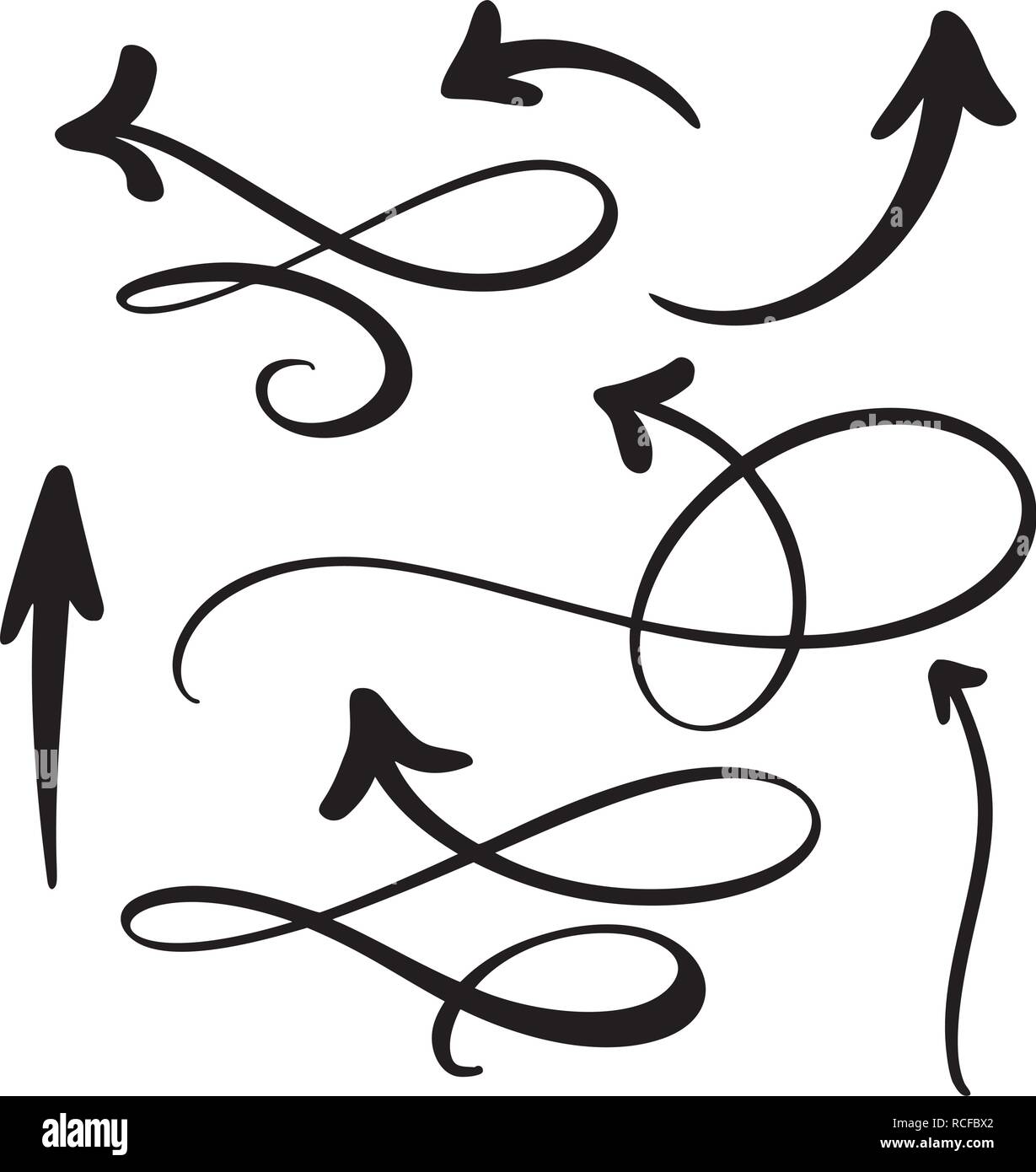 Abstract Vector Arrows set. Doodle hand made marker style. Isolated ...