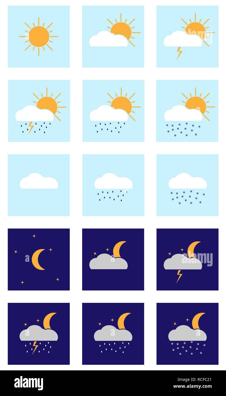 Set of pictures to illustrate day and night weather forecast Stock ...