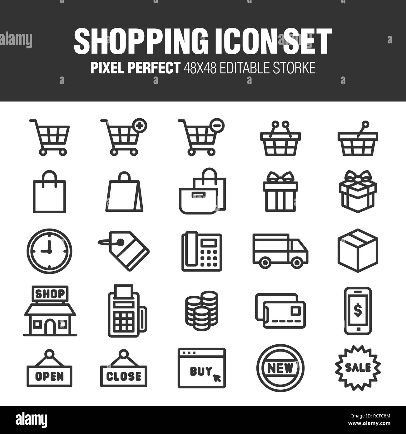 A set of icons related to shopping. Editable stroke. 48x48 Pixel ...