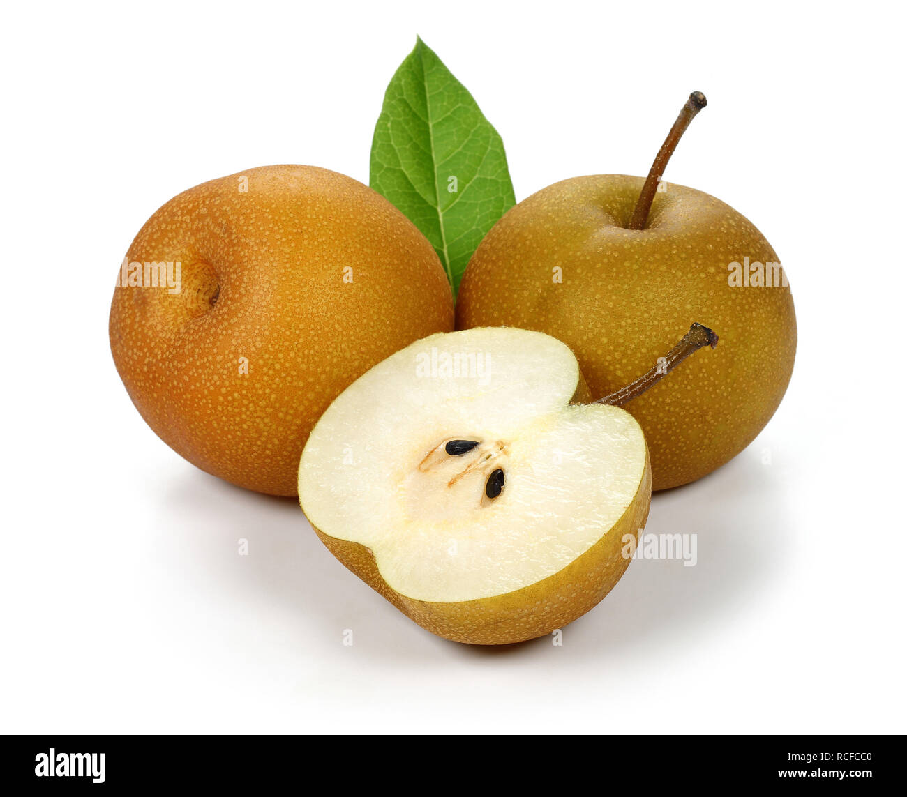 Asian pear or Nashi pear with leaf isolated on white background Stock ...