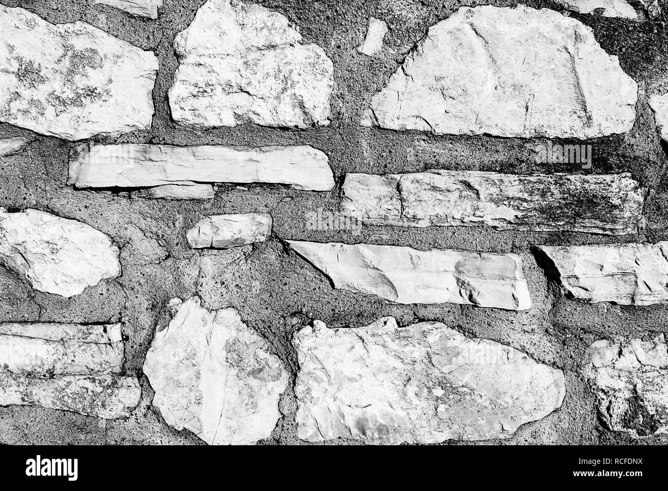 Rock bricks patterned laying Black And White Textured. Widescreen ...