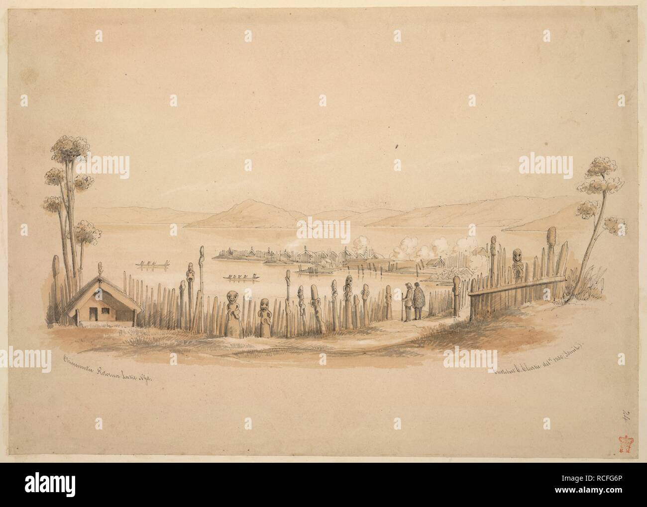 View of Lake Rotorua. Drawings and Sketches in New Zealand. New Zealand ...