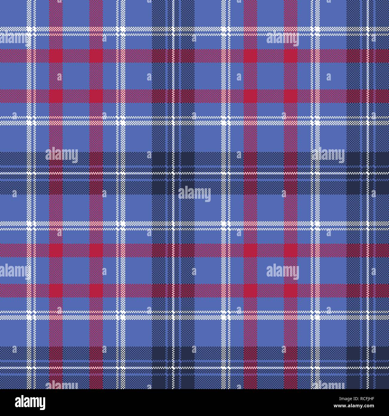 Blue check plaid pixel fabric seamless texture. Vector illustration ...