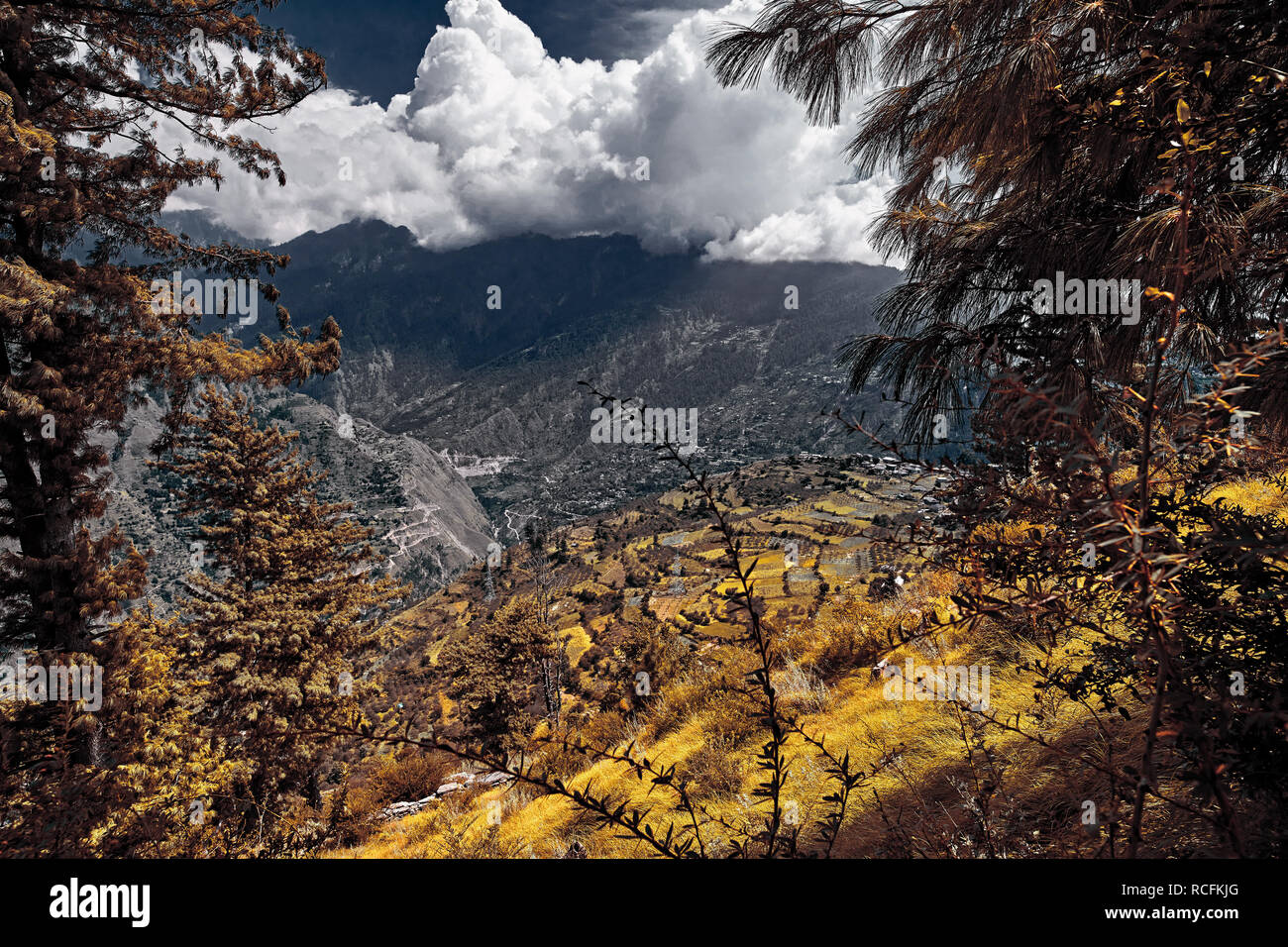 Aerial view of Kullu valley. Naggar, Himachal Pradesh. North India ...