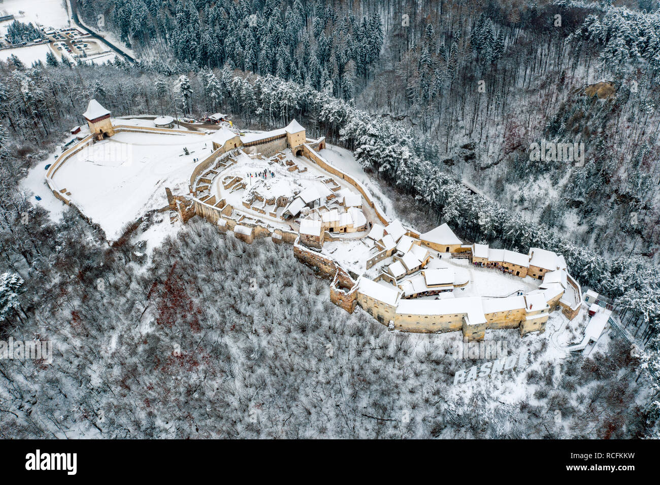 Aerial view of Fort Rasnov important tourist attraction in Transylvania ...
