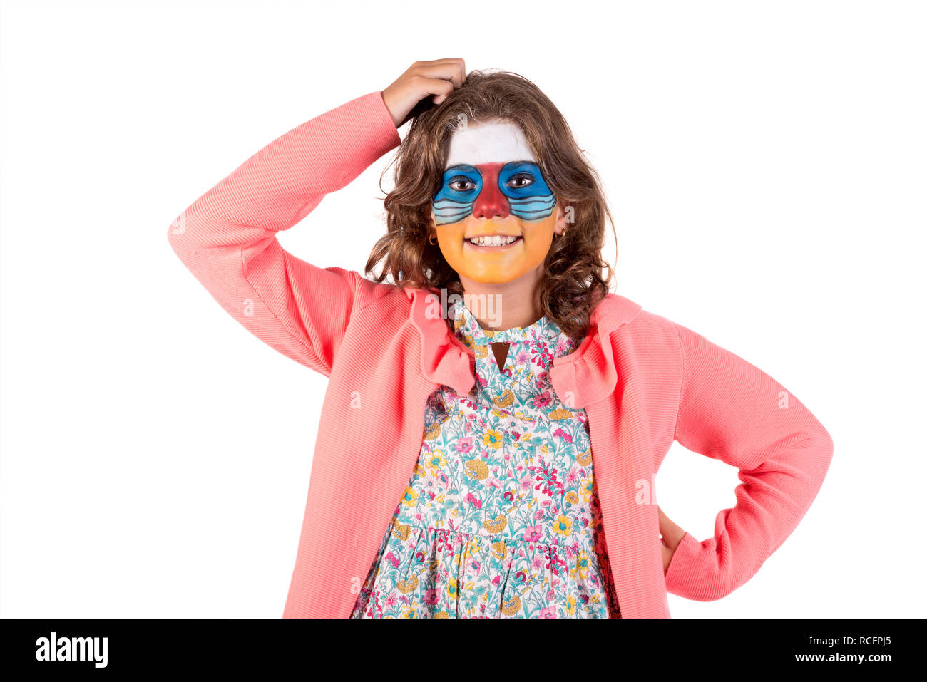 Girl with animal face-paint isolated in white Stock Photo - Alamy